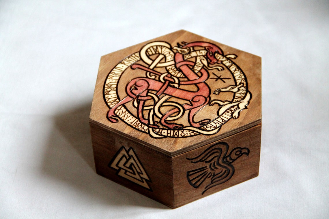 Wooden Box Carved With Viking Patterns: Dragon and Runes - Etsy