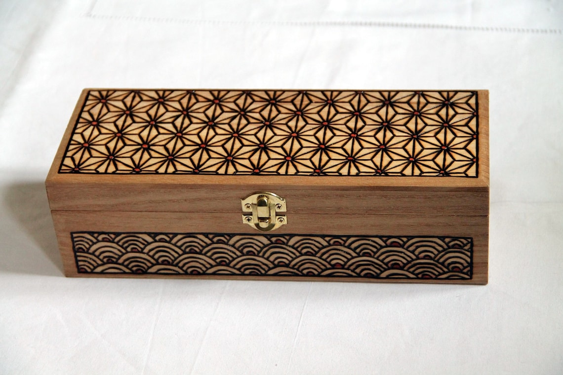 Wooden Box Carved With Asian Pattern: Geometrical Japanese | Etsy