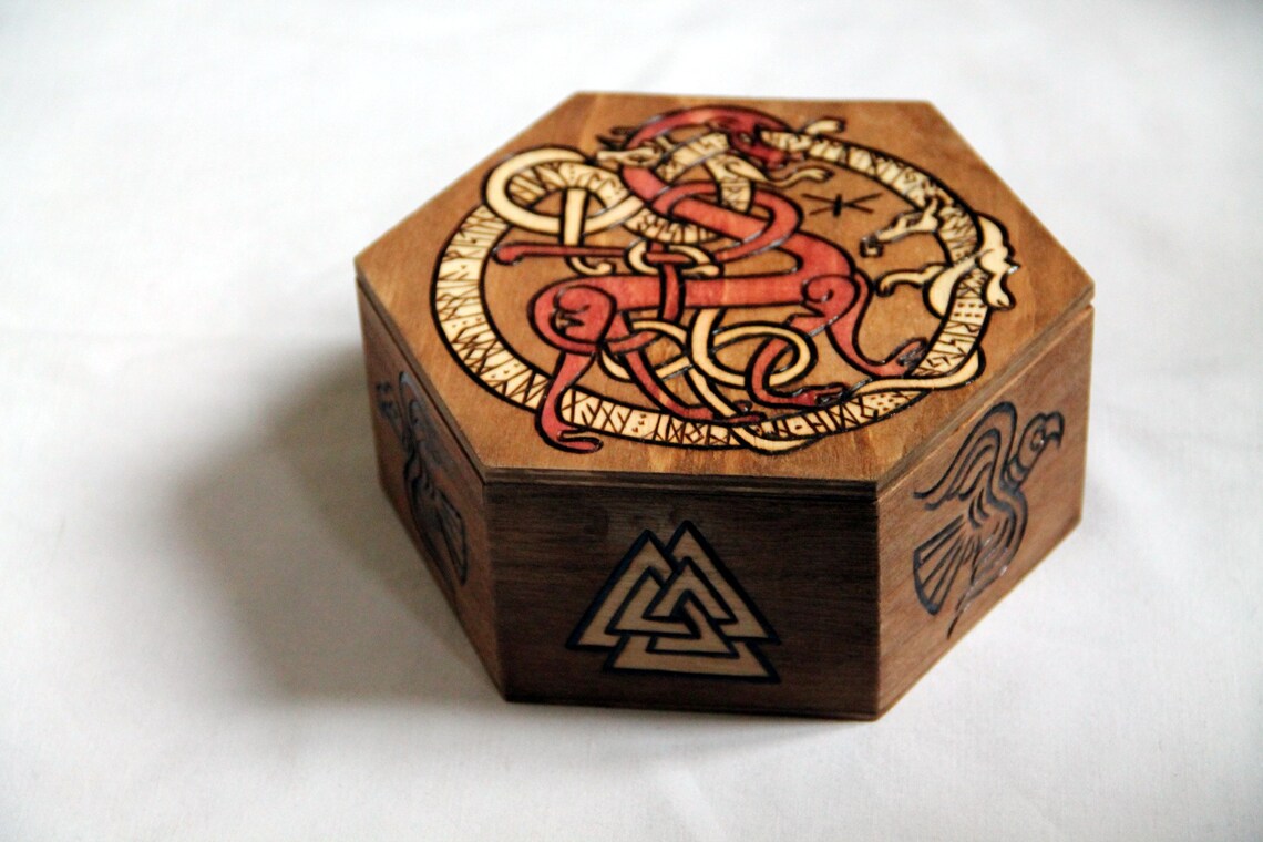 Wooden Box Carved With Viking Patterns: Dragon and Runes - Etsy