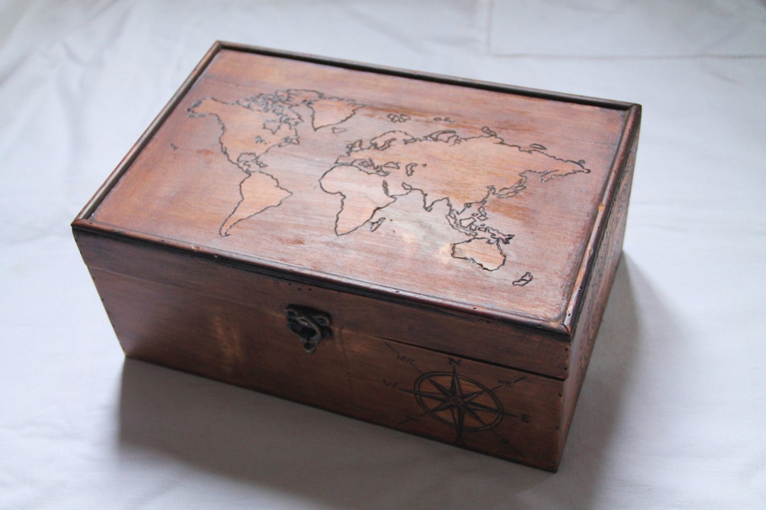 Vintage Box Carved With World Map - Etsy