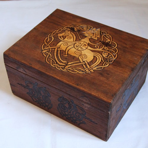 Wooden Box Carved With Celtic Patterns Like Birds and - Etsy