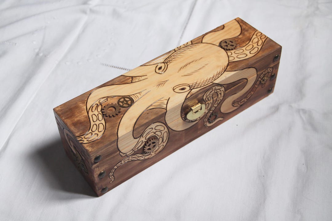 Vintage Wooden Box Carved in Steampunk Style With Octopus Pattern - Etsy