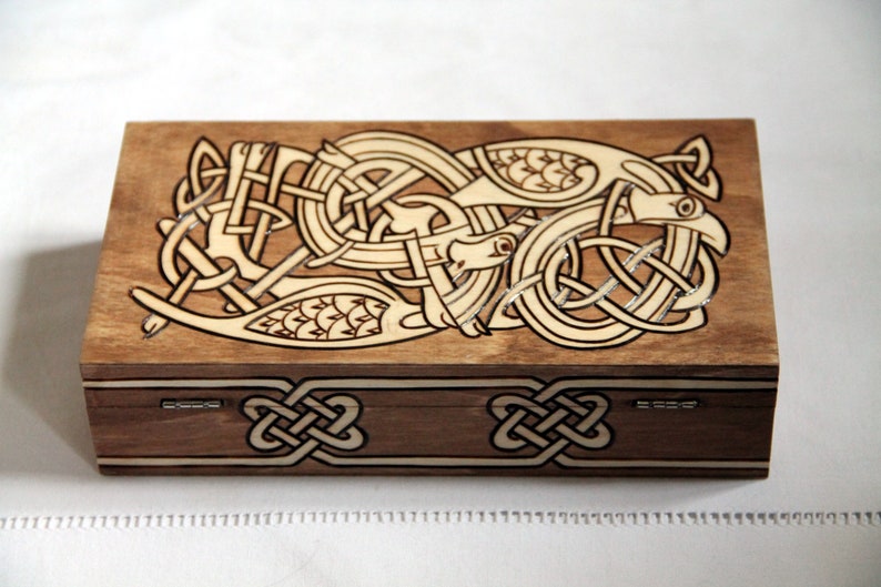Wooden Box Carved With Celtic Patterns Like Birds and - Etsy