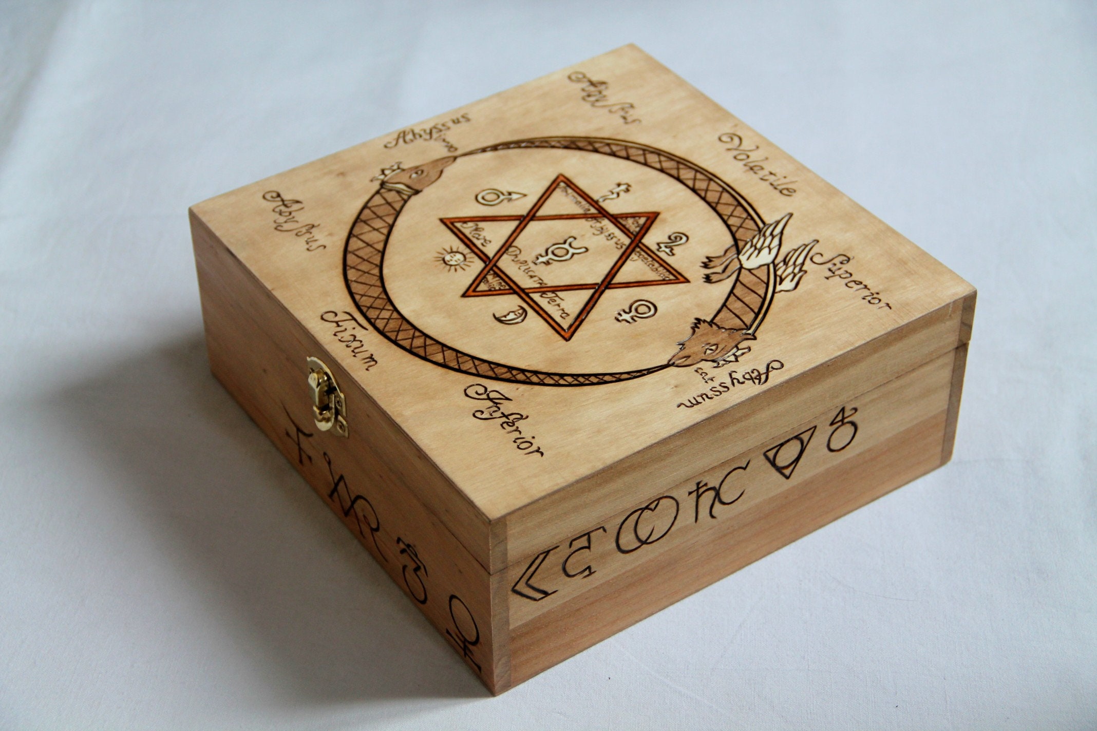 Wooden Box With Compartments Carved With Alchemy Patterns Like - Etsy
