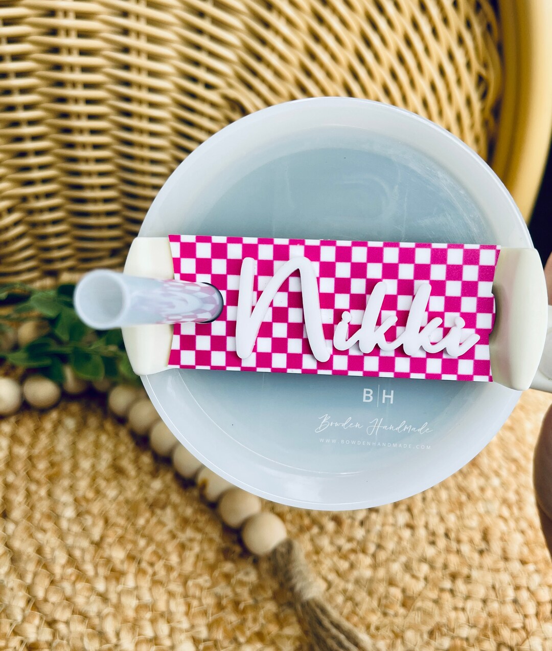 Stanley Lid Tag | Pink/white Checkered | Name Plate Tag | Acrylic ...