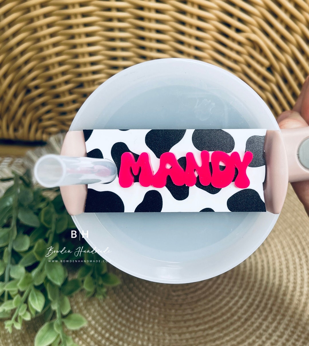 Stanley Lid Tag | Cow Print | Name Plate Tag | Acrylic Personalized ...