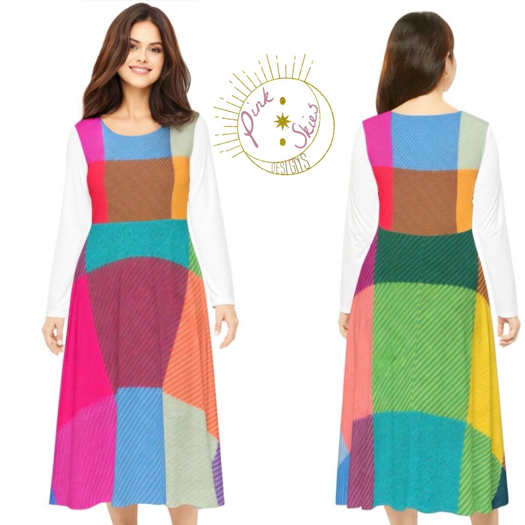 Pink Skies Designs Bold and Brights Collection Color Block Print Long ...