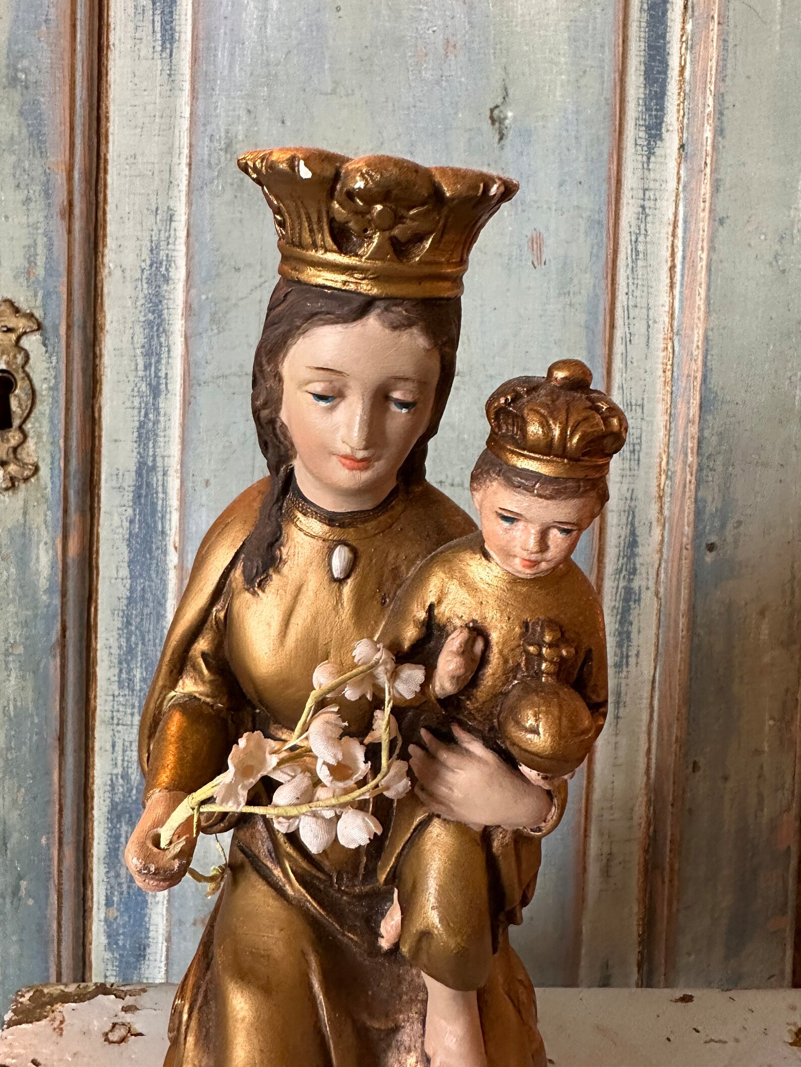 Old Statue of Maria and Her Child Gold Lovely Couple. - Etsy