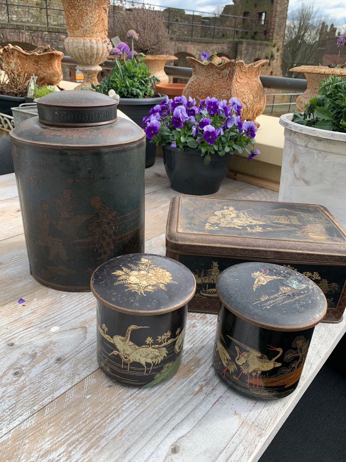 4 Beautiful Old Tea Containers From China the Biggest One is - Etsy