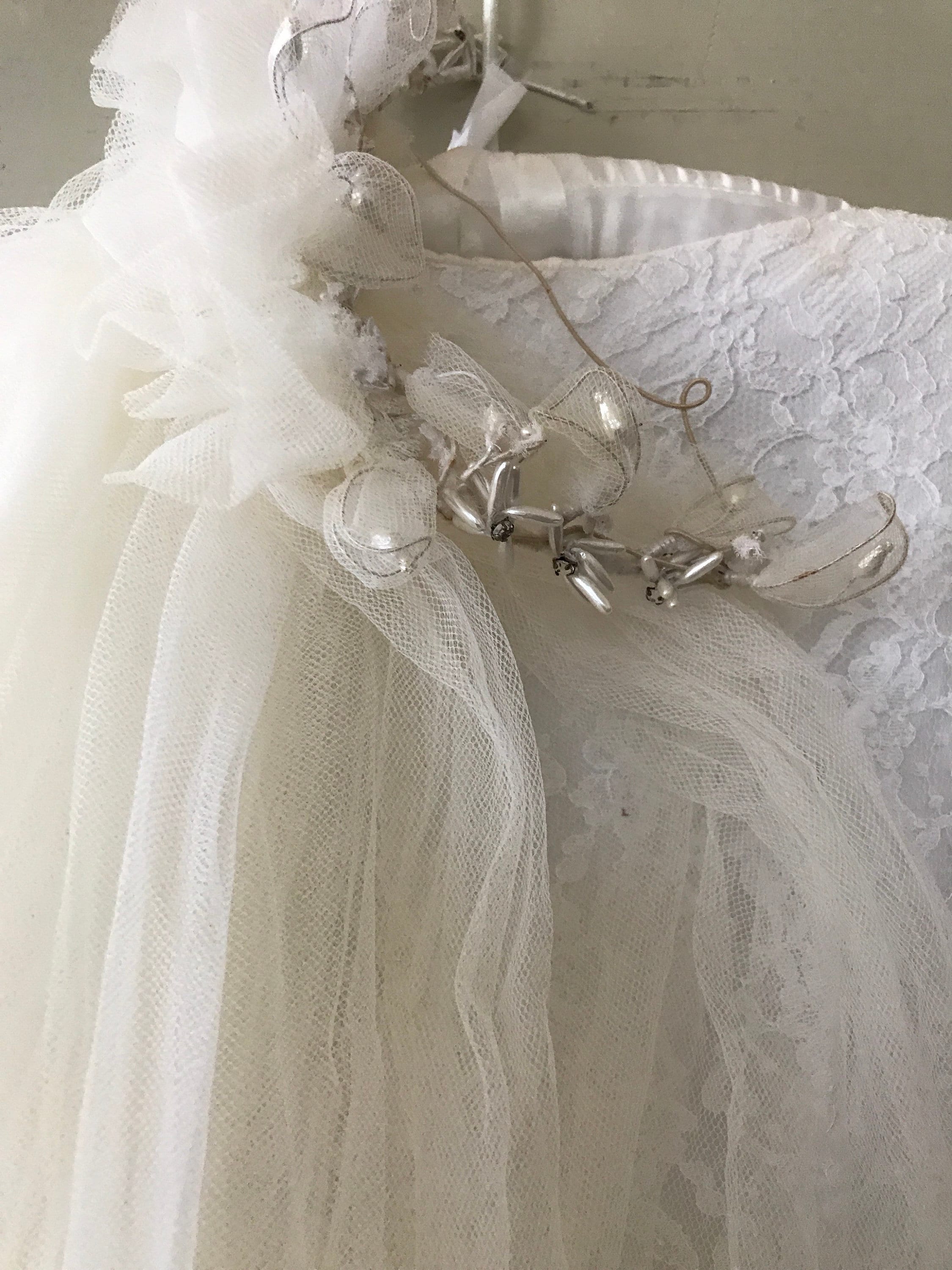 Vintage French Bride Dress of Lace With a Beautiful Veil and Crown ...