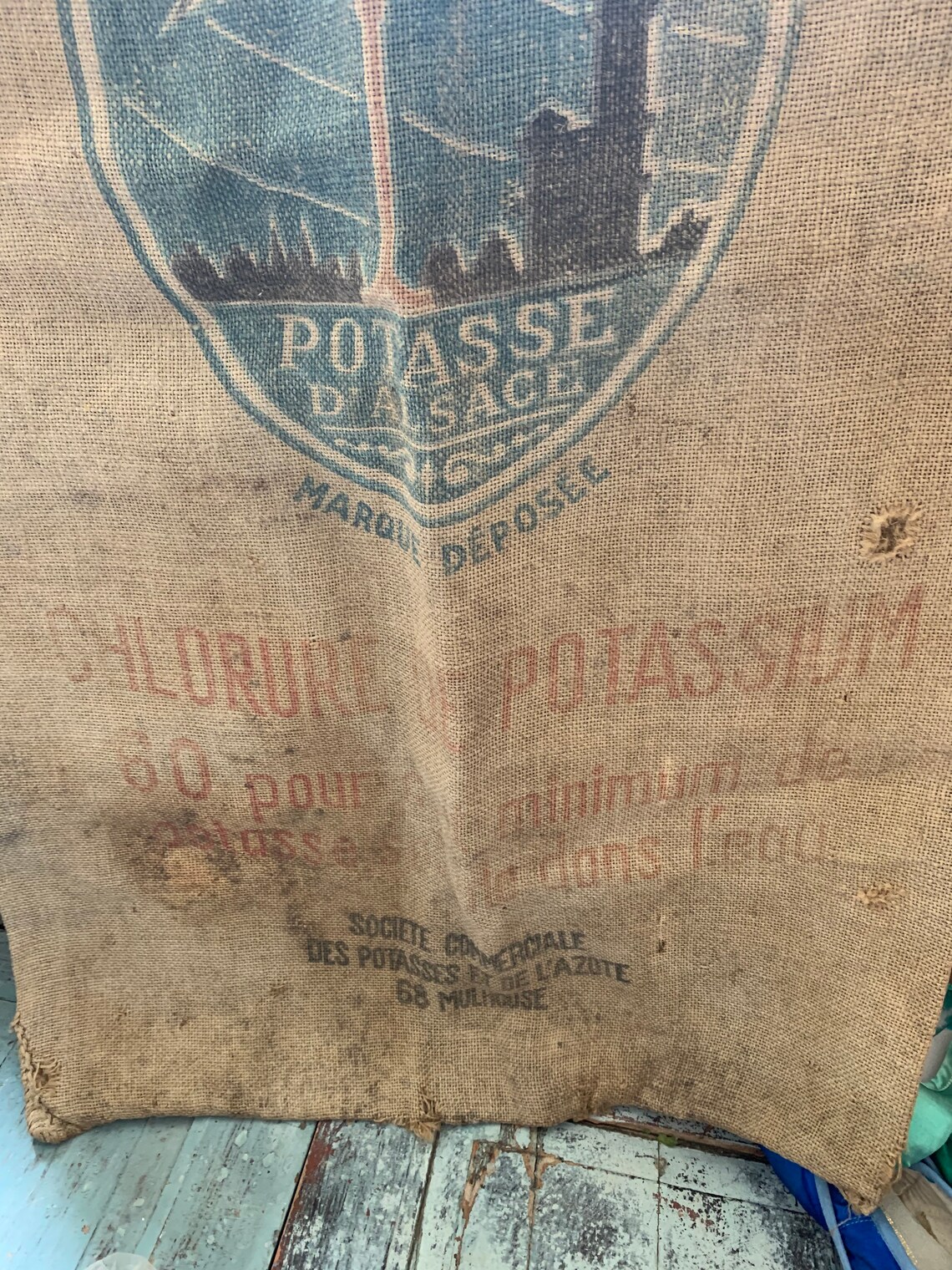 Old Grain Bag of Jute, Special One With the Blue Stork, Shabby ...
