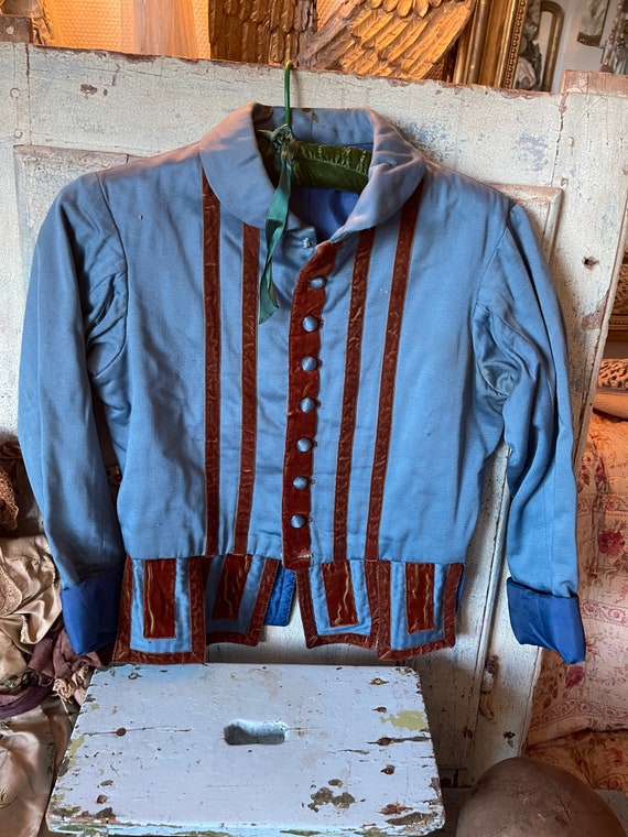 French Old Theatre Jacket for a Boy Warm Blue With Brown - Etsy
