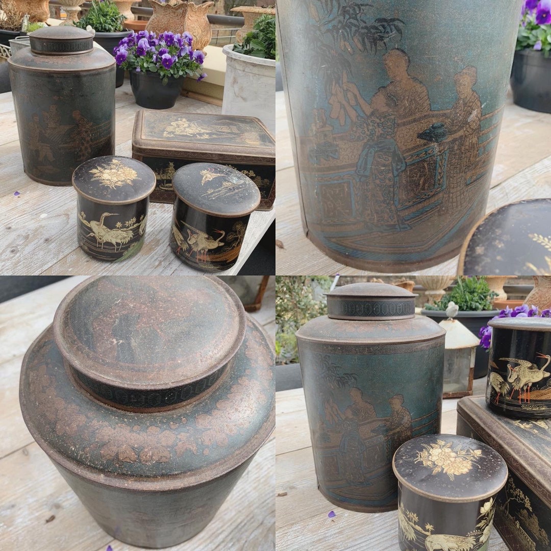4 Beautiful Old Tea Containers From China the Biggest One is - Etsy