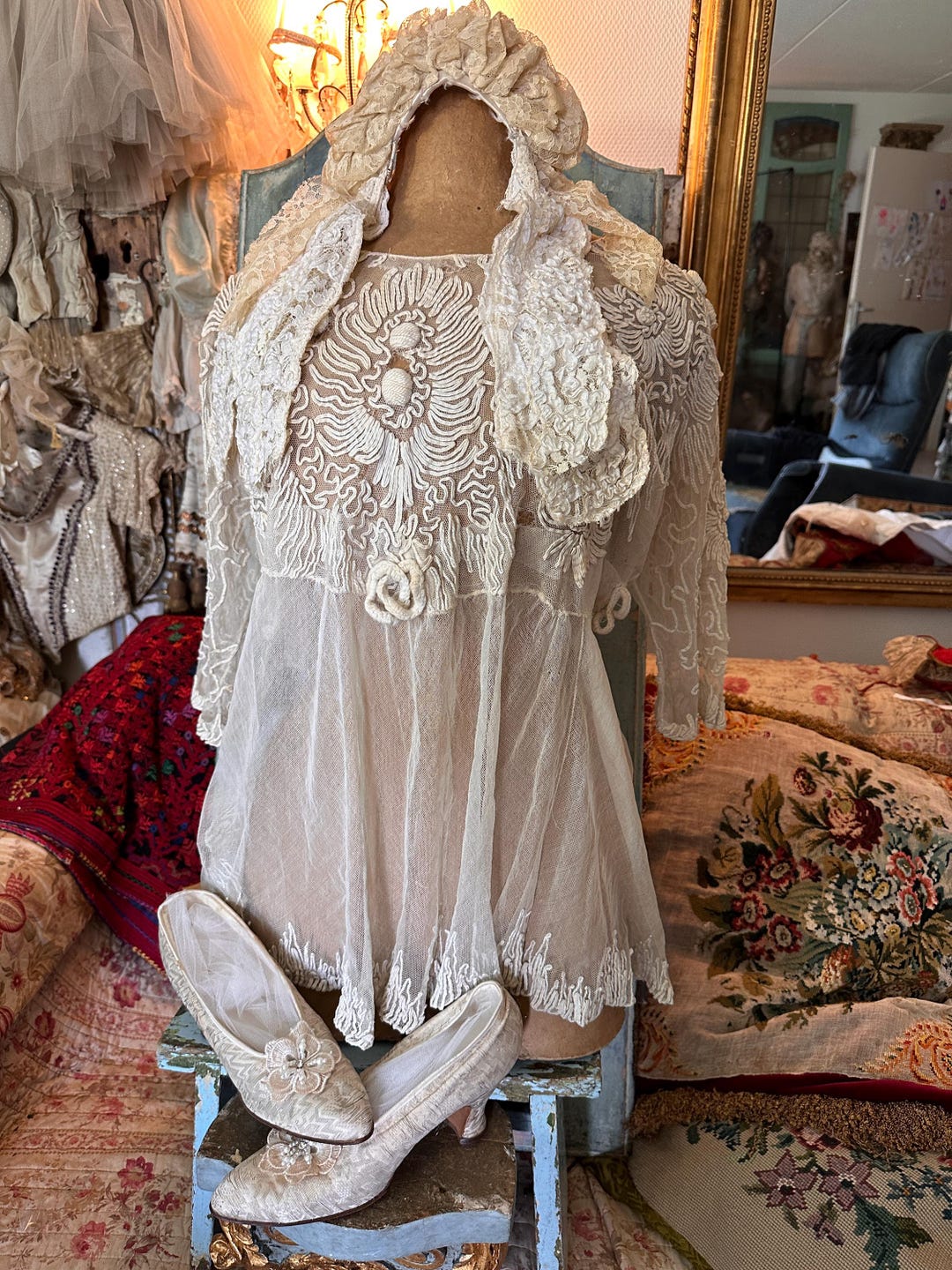 Beautiful Antic Set of a Tulle Blouse With Embroidery,headdress and ...