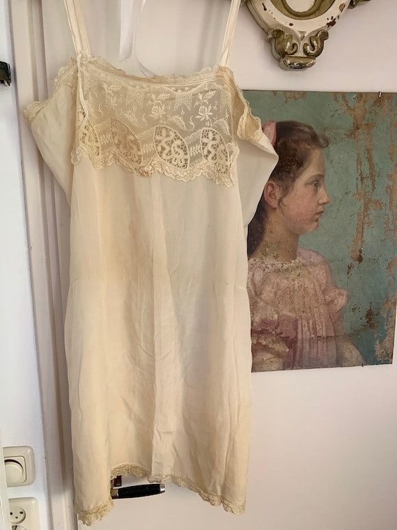 Antic French Camisole From Silk With Beautiful Old Lace - Etsy Sweden