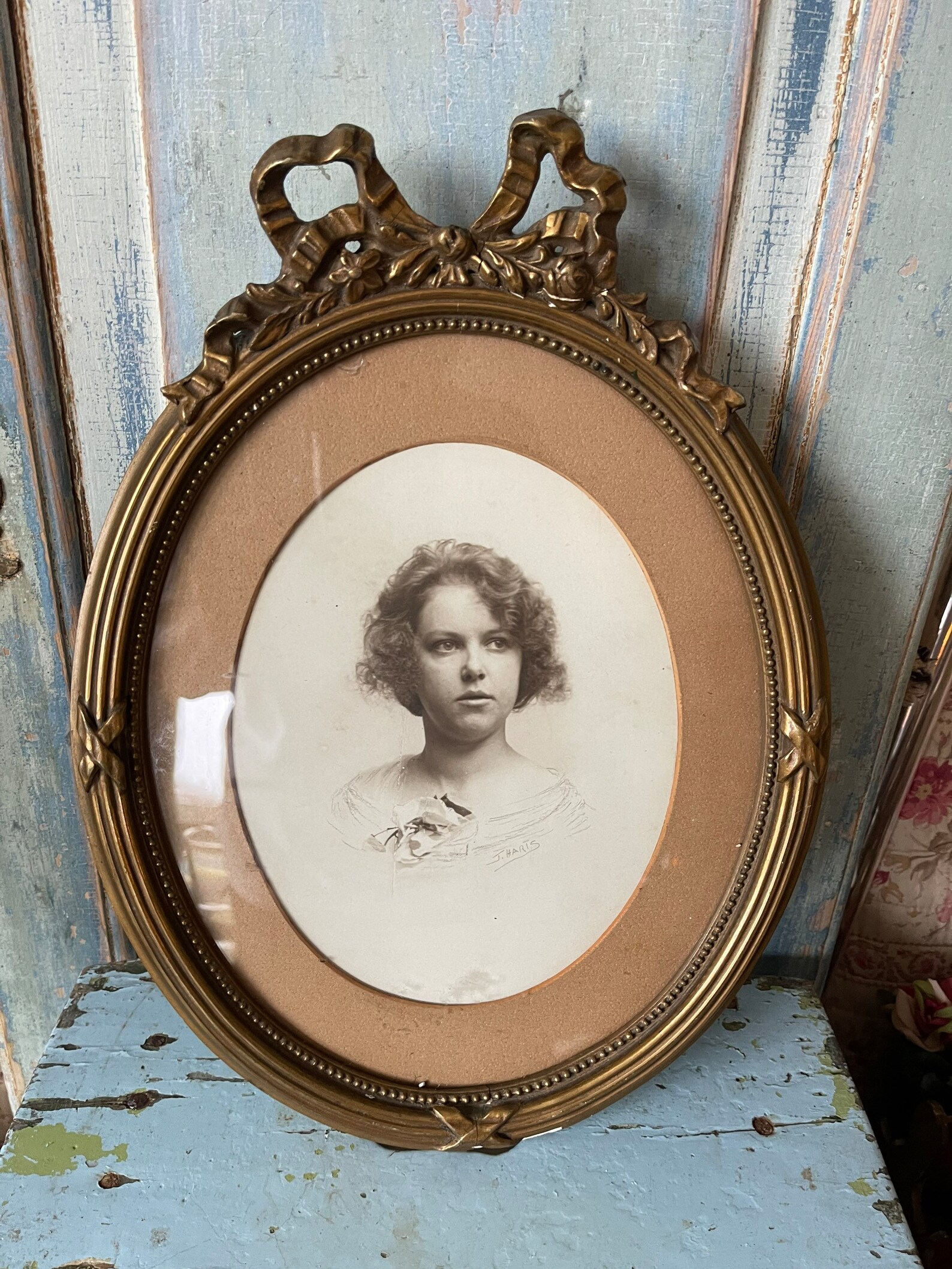 Antic Portret of a Dutch Young Lady, in a Beautiful Antic Frame, Copper ...