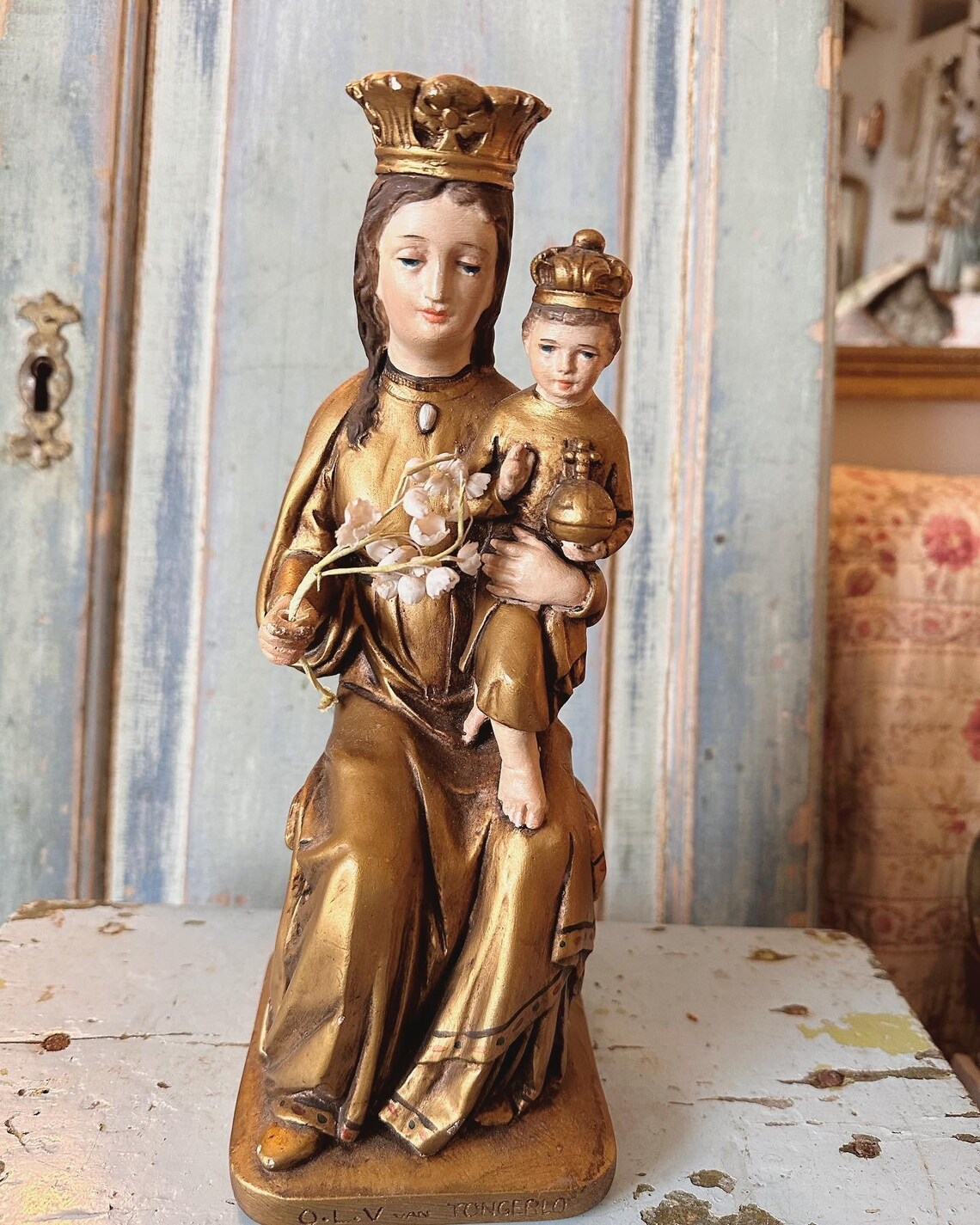 Old Statue of Maria and Her Child Gold Lovely Couple. - Etsy