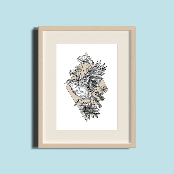 Robin Design Robin Illustration Print Hand Drawn Pen - Etsy