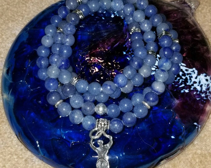 Blue Aventurine 108 Bead Mala | Silver Goddess Charm Necklace ...