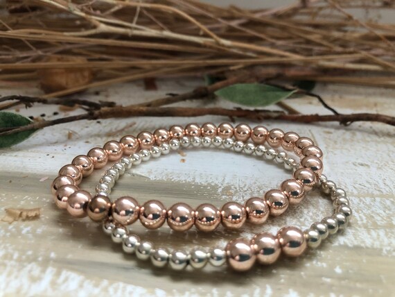 Rose Gold Hematite Bracelet Sterling Silver Bead Bracelet Minimalist Stacking Bracelet Beaded Stretch Bracelet Etsy