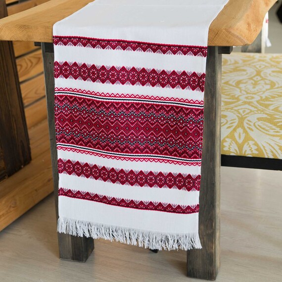 Traditional Ukrainian Tablerunner With a Red-black Ornament. | Etsy
