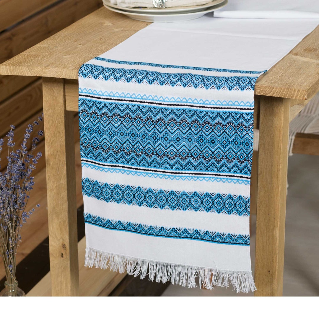 Ukrainian Table Runner With an Ornament of Blue and Black - Etsy