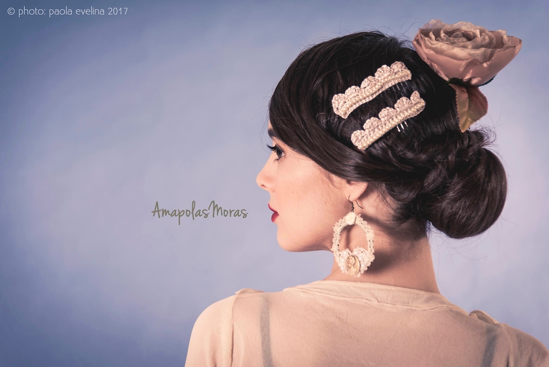 Pair of "maria Elisa" Hand-woven Combs Silk and Pearls. Flamenco ...