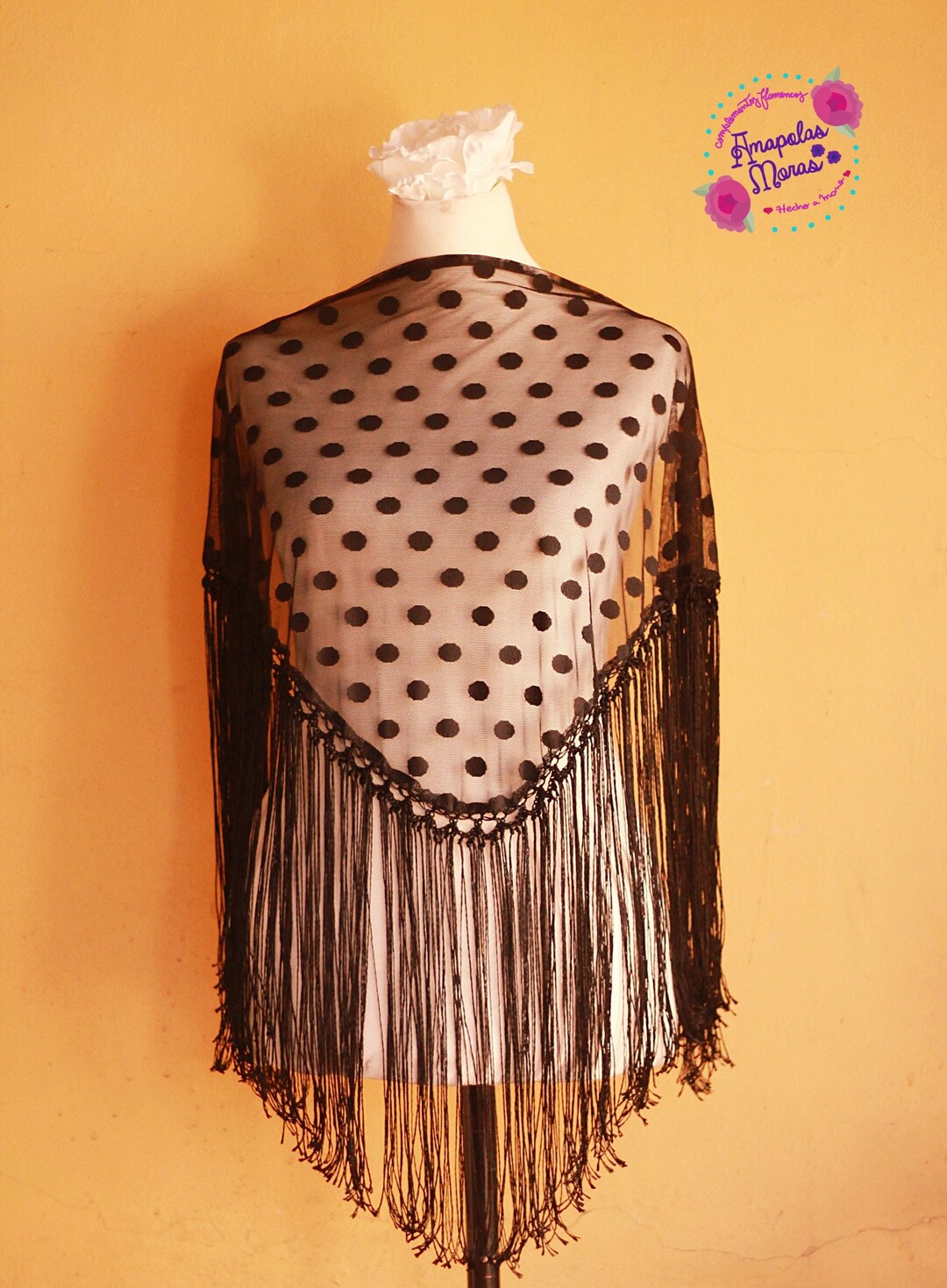 Black Polka Dots Tulle Shawls for Flamenco Spanish Gipsy Dancers ...