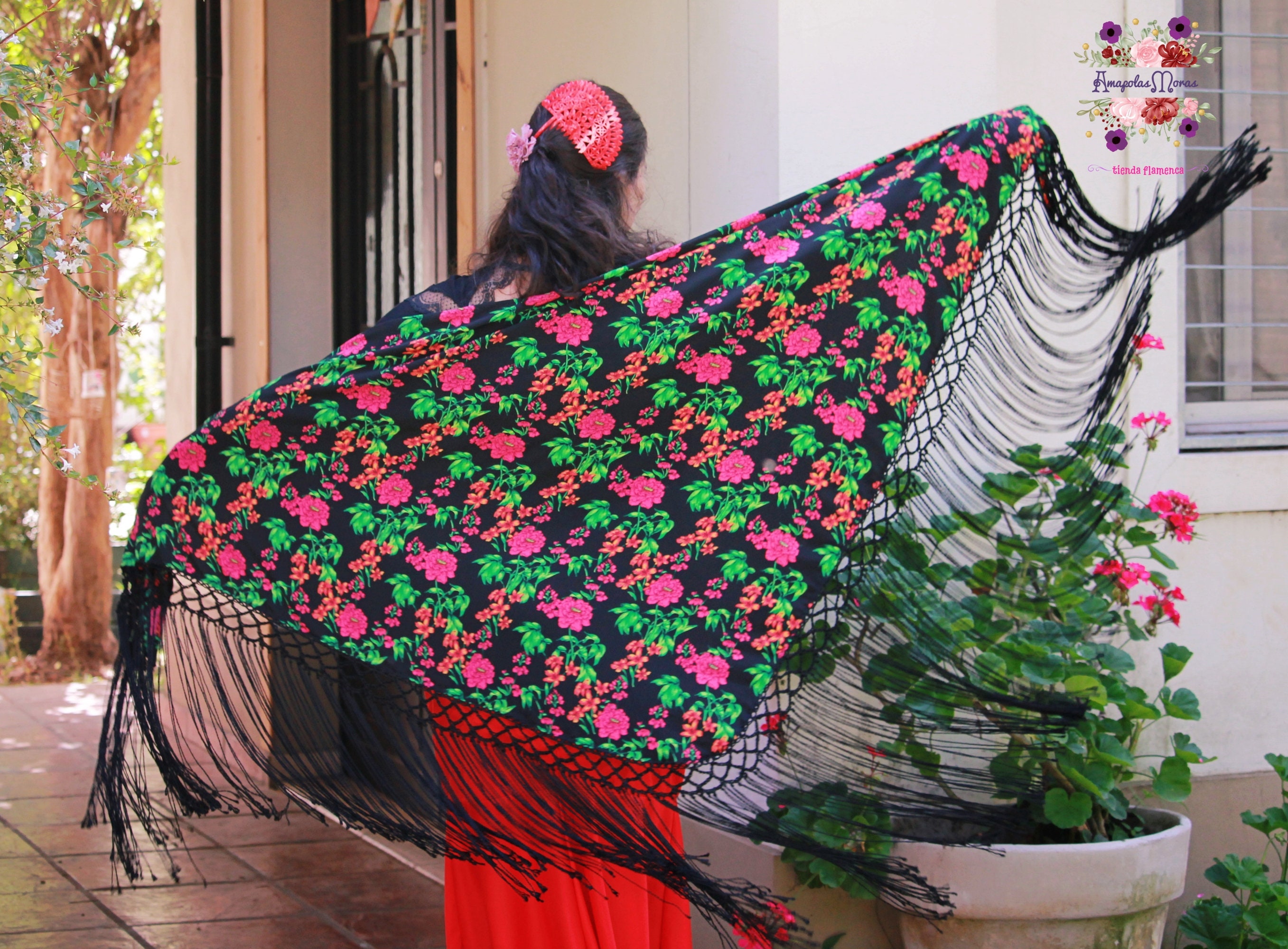 Black Silk Piano Shawl Mantón for Spanish Flamenco Dance , Dancewear ...