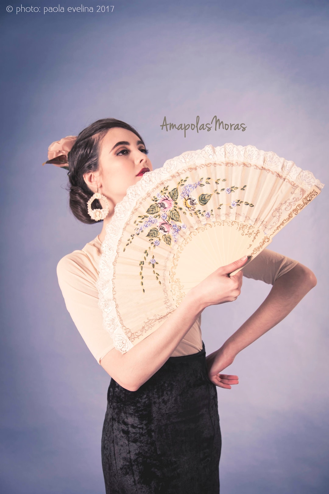 Flamenco Fan Wooden Pericón With Lace. Filleting and Delicately Painted ...