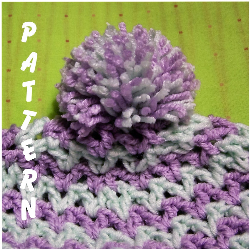 Messy Bun Hat Pattern in V-stripes, Poof Ball Beanie Pattern, Crochet ...