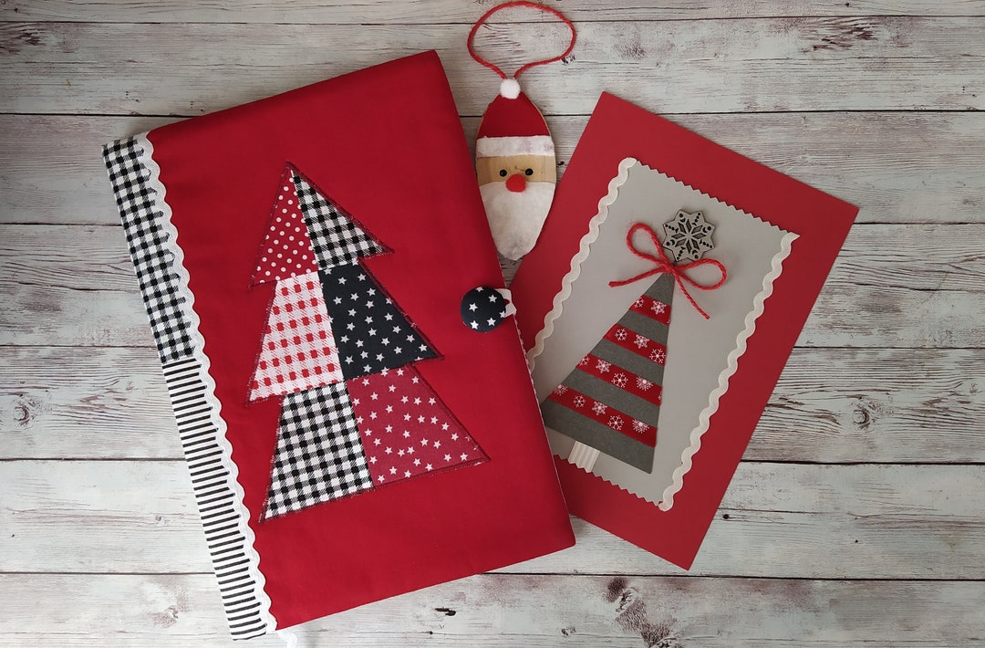 Handmade Cotton Christmas Book Cover, Tree Applique - Etsy
