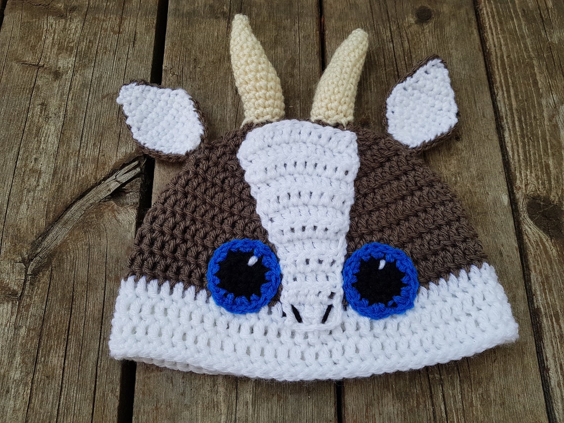 Crochet Goat Hat, Adult and Kid Size Goat Beanie, Farm Animal Hat, Goat ...