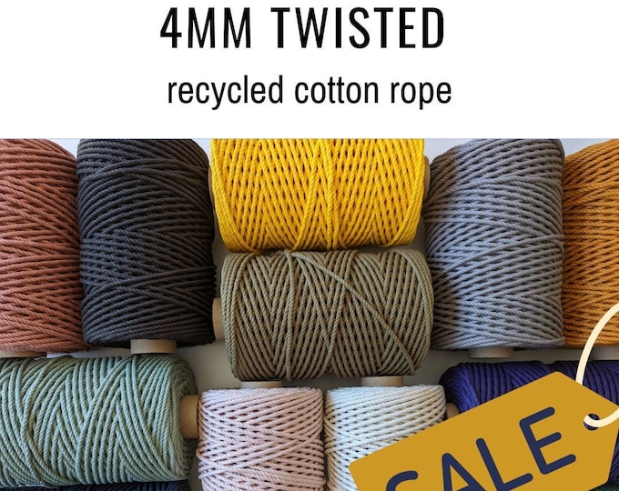 4mm Twisted Cotton Rope, Recycled Cotton Macrame Rope, Macrame String ...