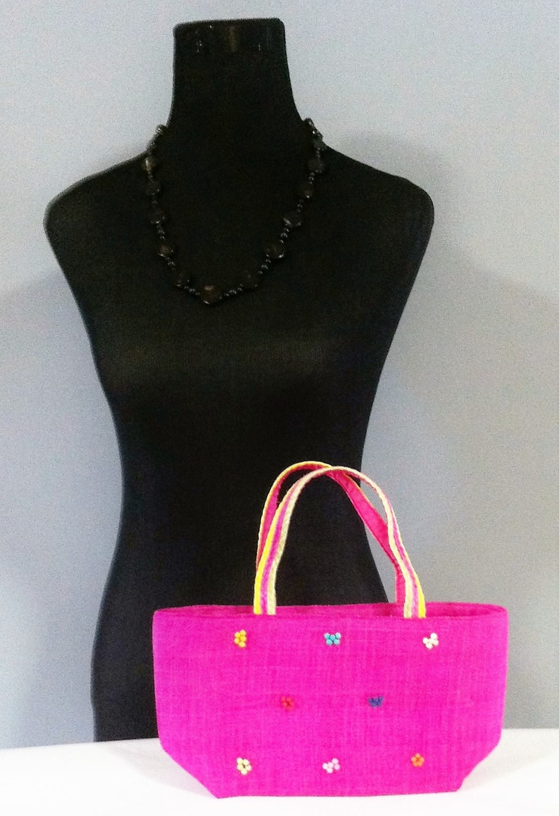 Abaca Bariw Fuchsia Pink Beaded Ethnic Purse Handbag Tote Ethnic Bag ...