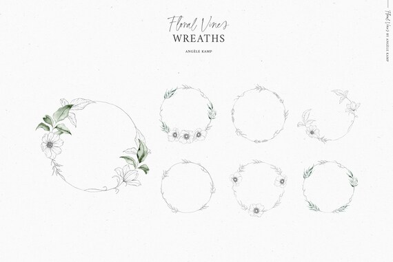 Floral Vines wreaths of flowers & leaves watercolors | Etsy