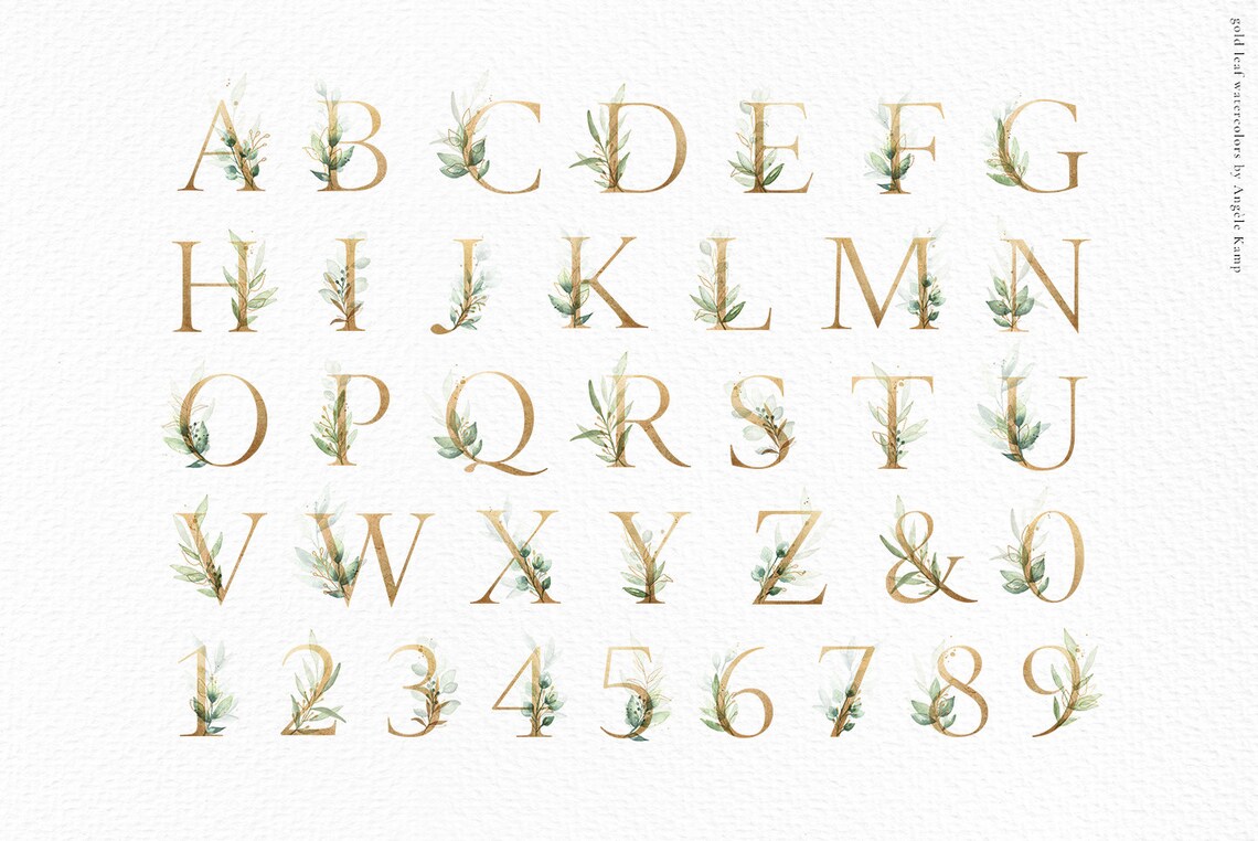 Gold Leaf Set Watercolor Alphabet Letters Clipart - Etsy