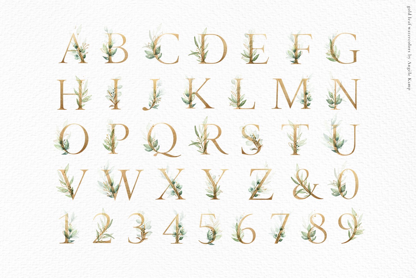 Gold Leaf Set Watercolor Alphabet Letters Clipart - Etsy
