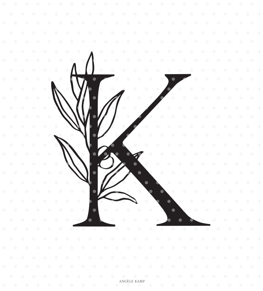 Letter K Svg Cutfile, Alphabet Initial Monogram With Olive Branch ...