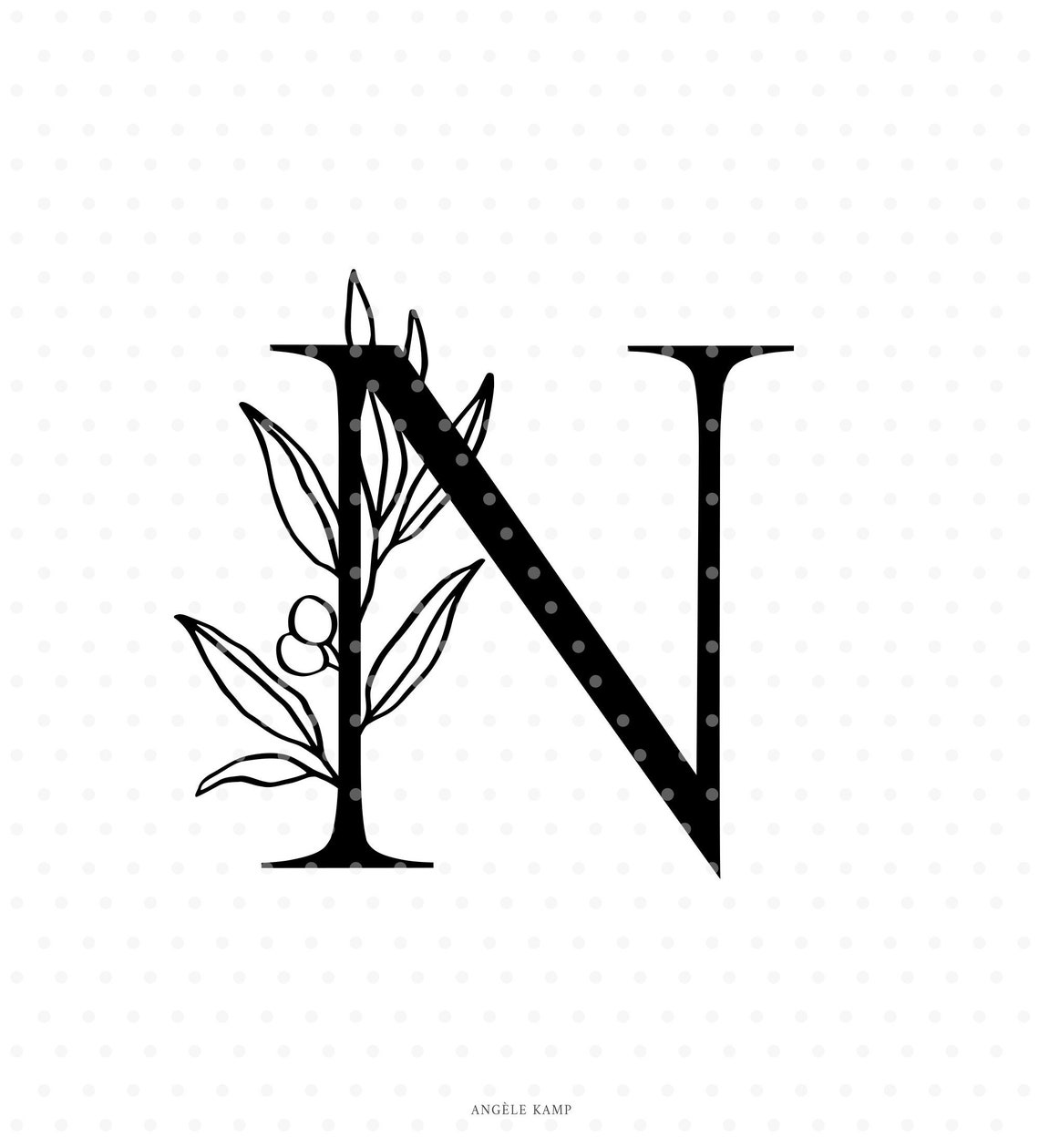 Letter N Svg Cutfile, Alphabet Initial Monogram With Olive Branch ...