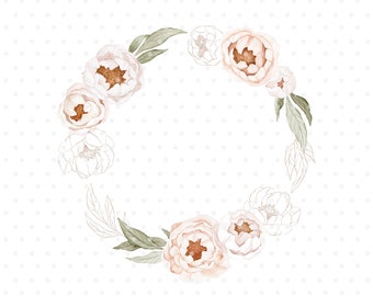 Pink Peony Wreath Watercolor Clipart Wedding Invitation, Table Number ...