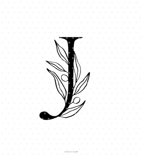 Letter J svg cutfile alphabet initial monogram with olive | Etsy