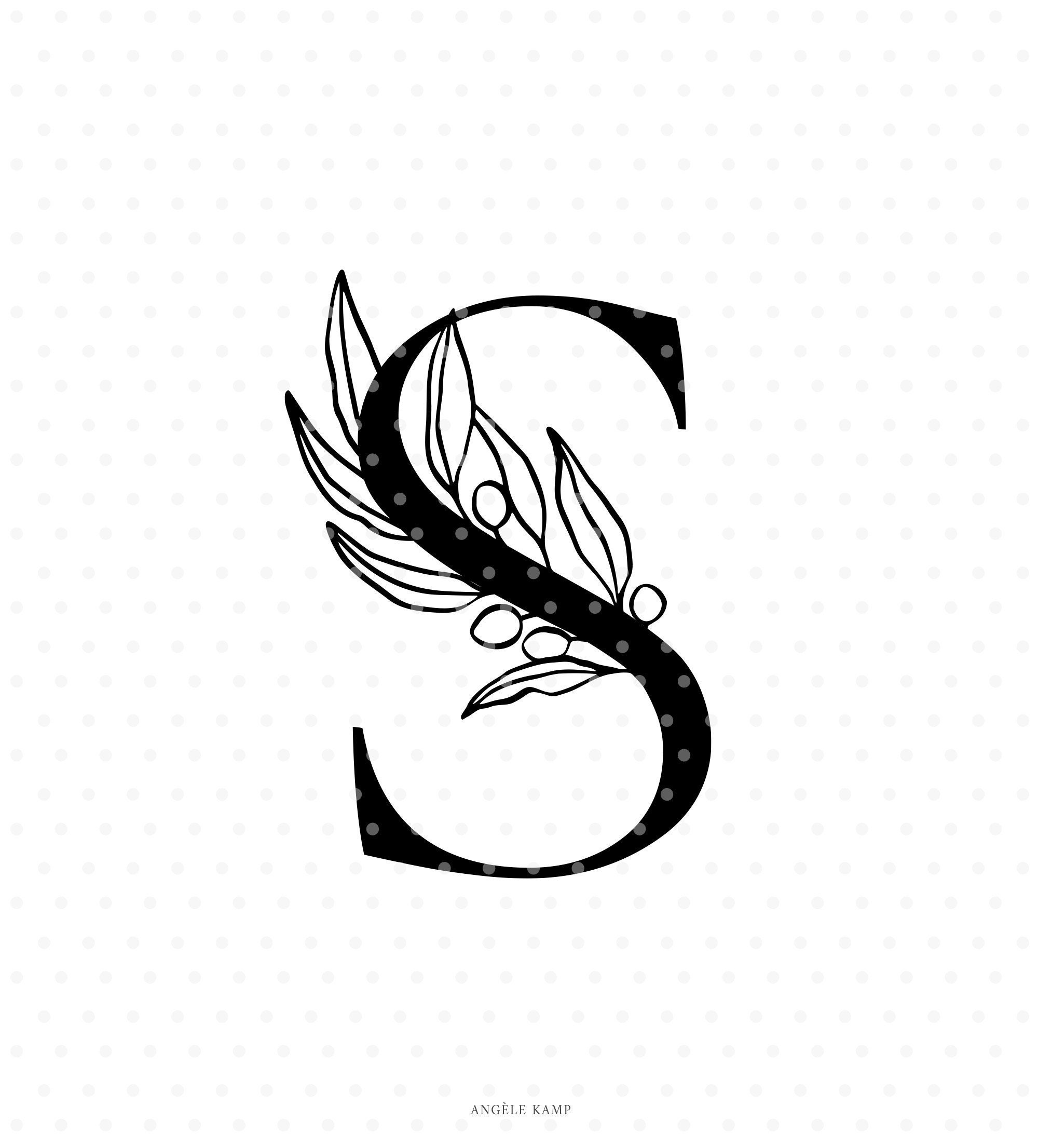 Letter S Svg Cutfile, Alphabet Initial Monogram With Olive Branch ...
