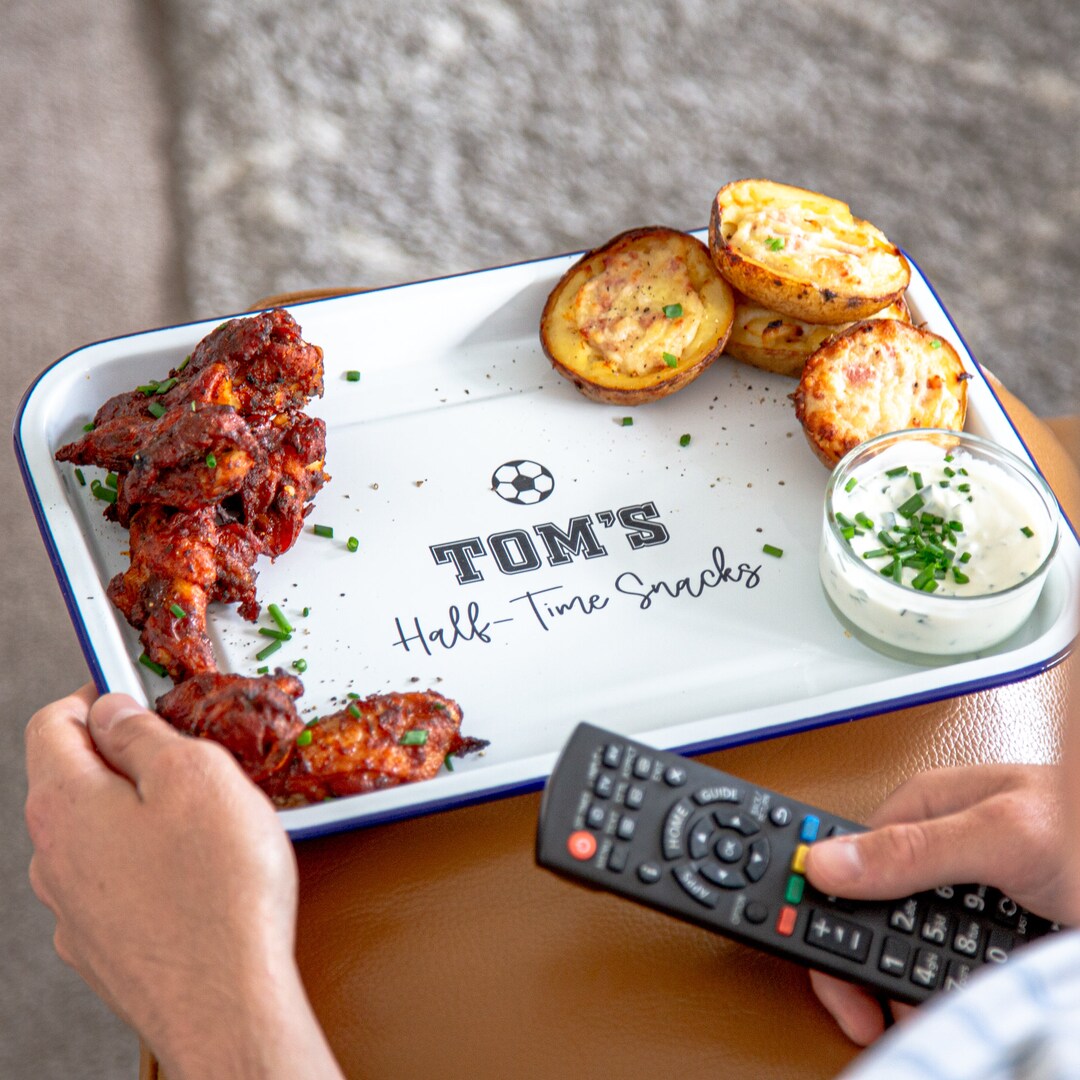Personalised Half Time Snacks Enamel Tray - Etsy UK