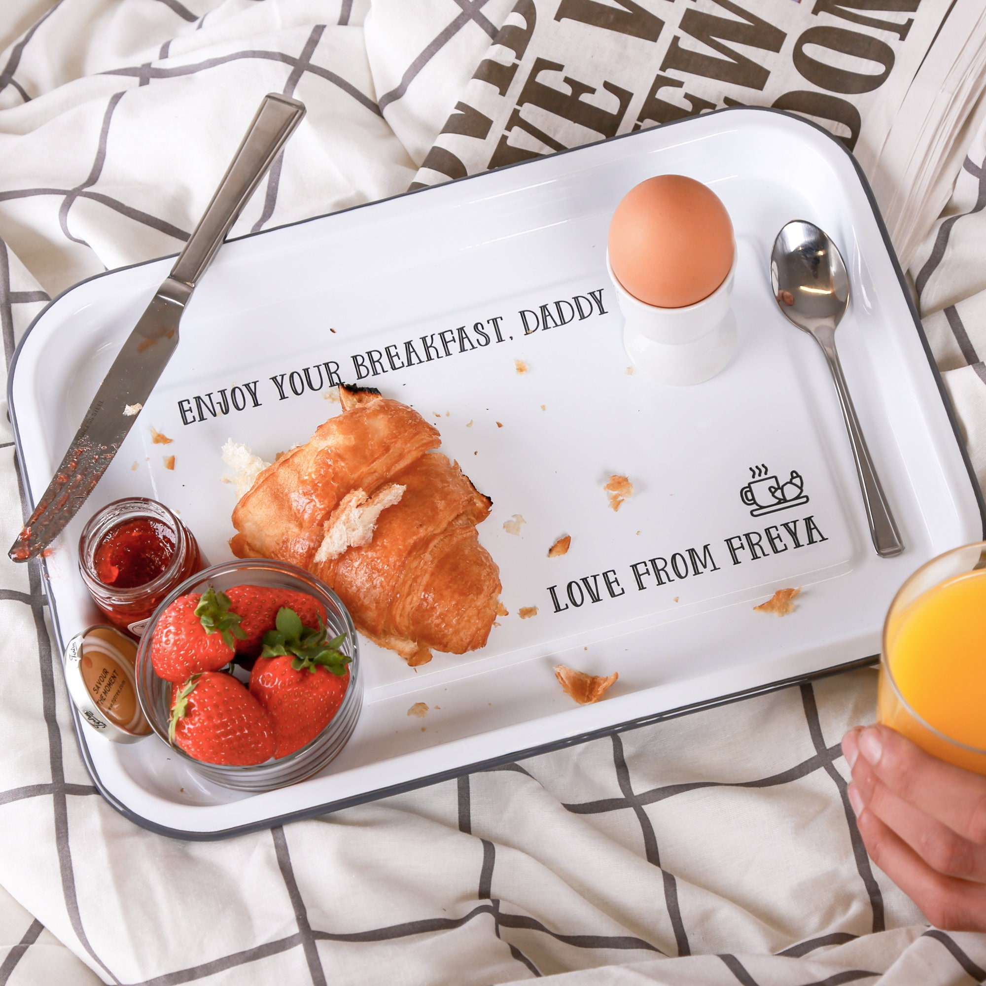 Personalised Enjoy Your Breakfast Enamel Serving Tray | Etsy