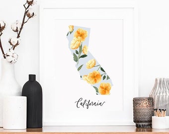 California State Silhouette Poppies Fine Art Print - Etsy