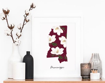 Mississippi Print, State Symbols, Illustration, Home Decor, the ...