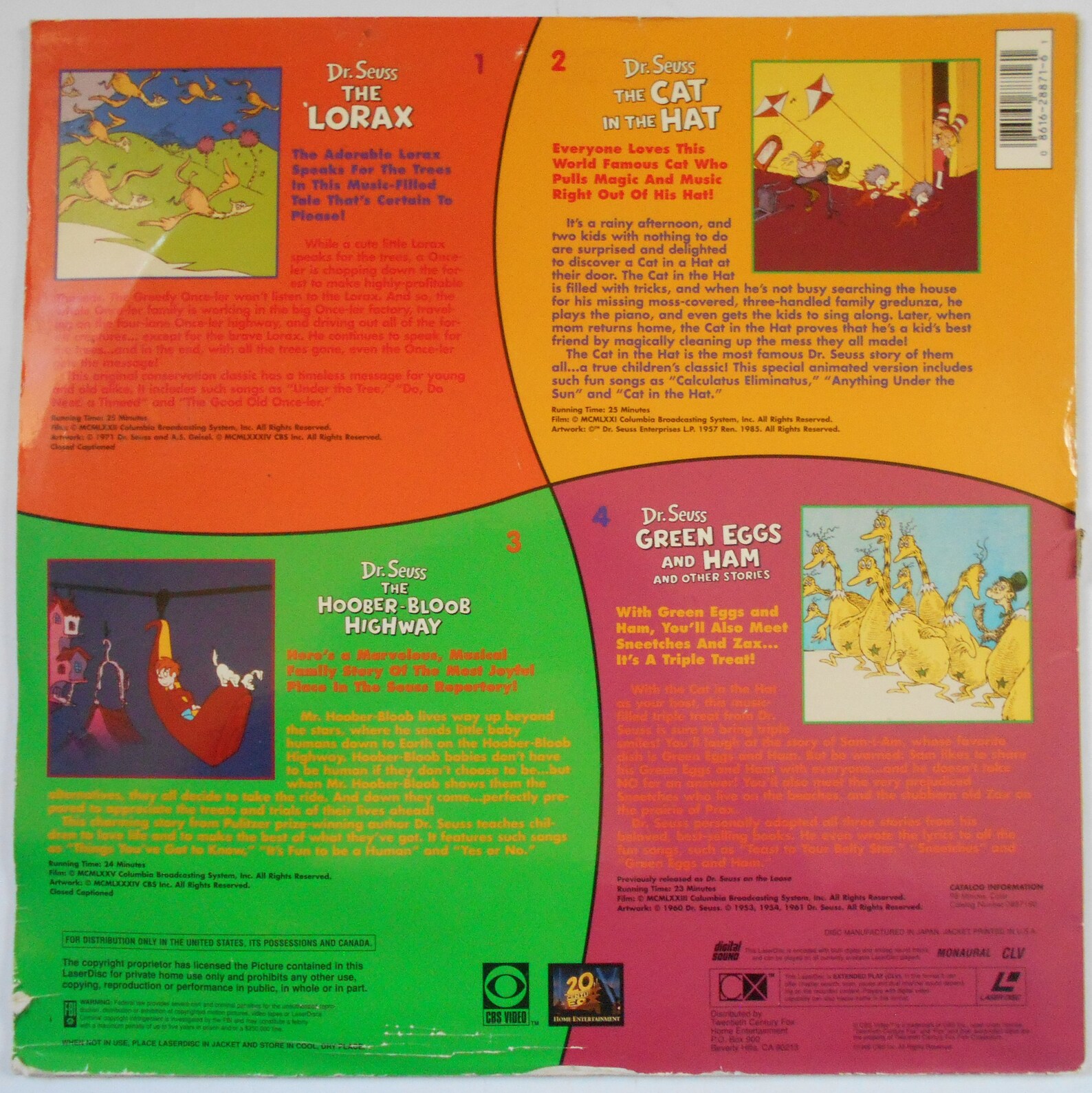 LASERDISC - the Cat in the Hat by Dr. Seuss - the Lorax, Green Eggs and ...