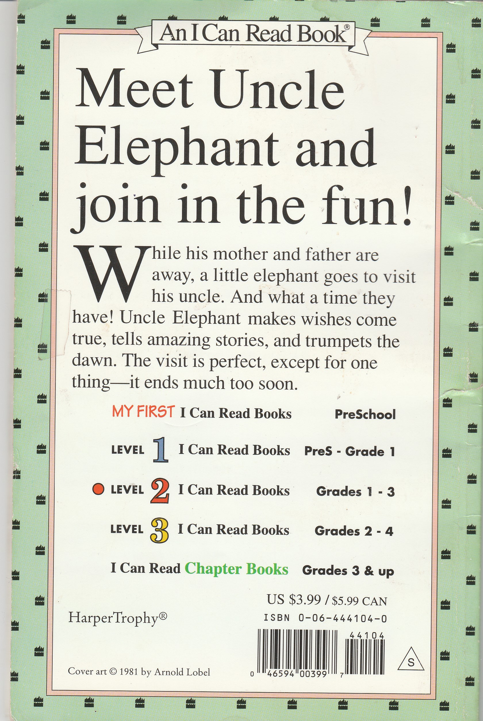 Uncle Elephant by Arnold Lobel an I Can Read Softcover - Etsy