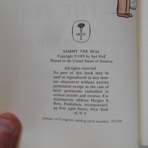 Sammy the Seal by Syd Hoff an I Can Read Hardback Child's Book 1959 - Etsy